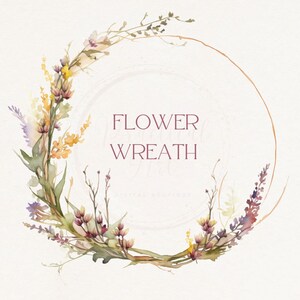 Watercolor Flower Wreath Clip Art, Wild Flower Wreath PNG, Meadow Flora ...