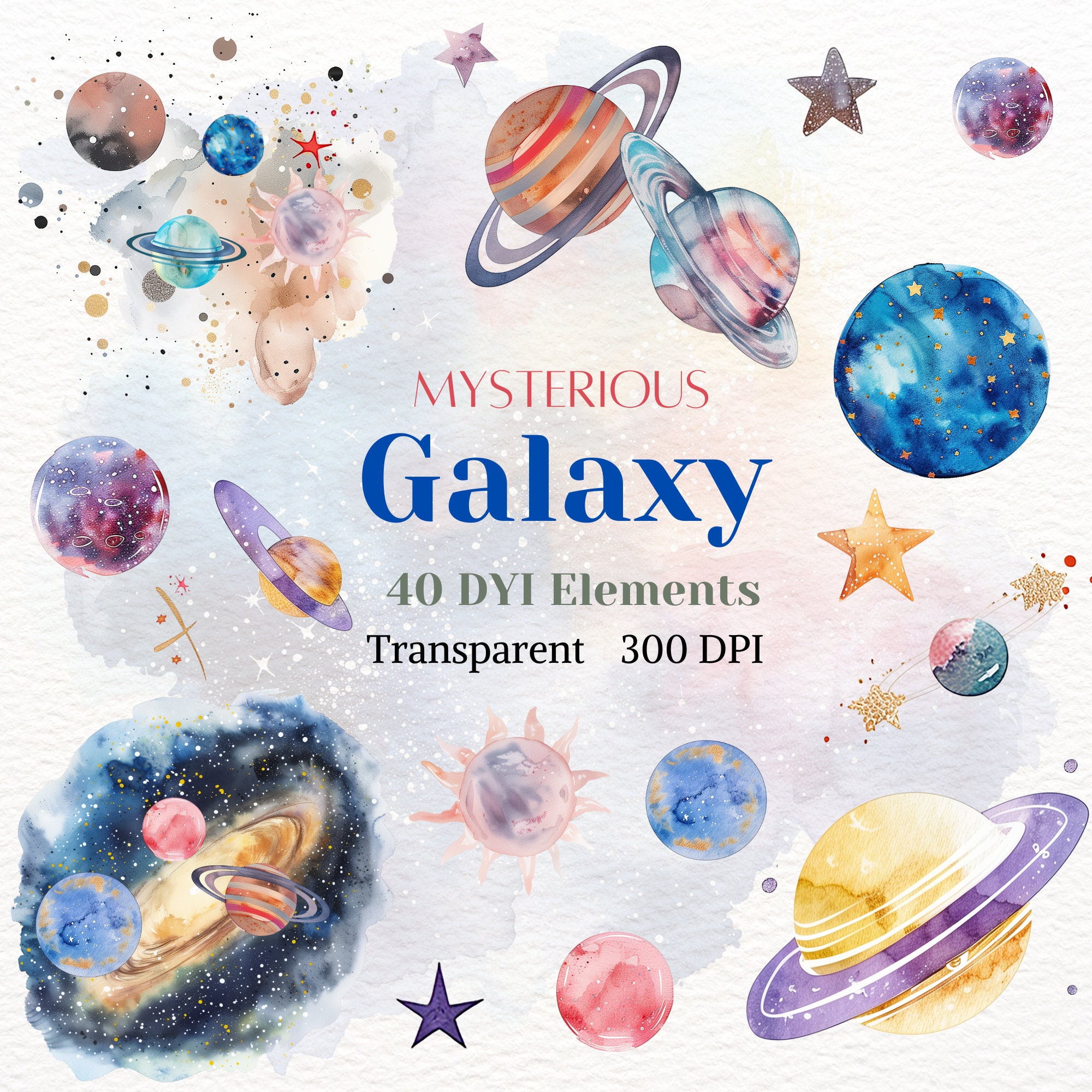 Mysterious Galaxy Clipart, Watercolor Outer Space PNG, Baby Shower ...