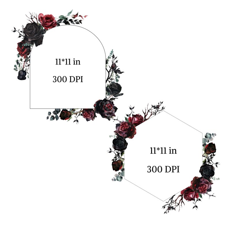 Dark Night Clipart, Black Red Rose Flower Wreath PNG, Flower Frame ...