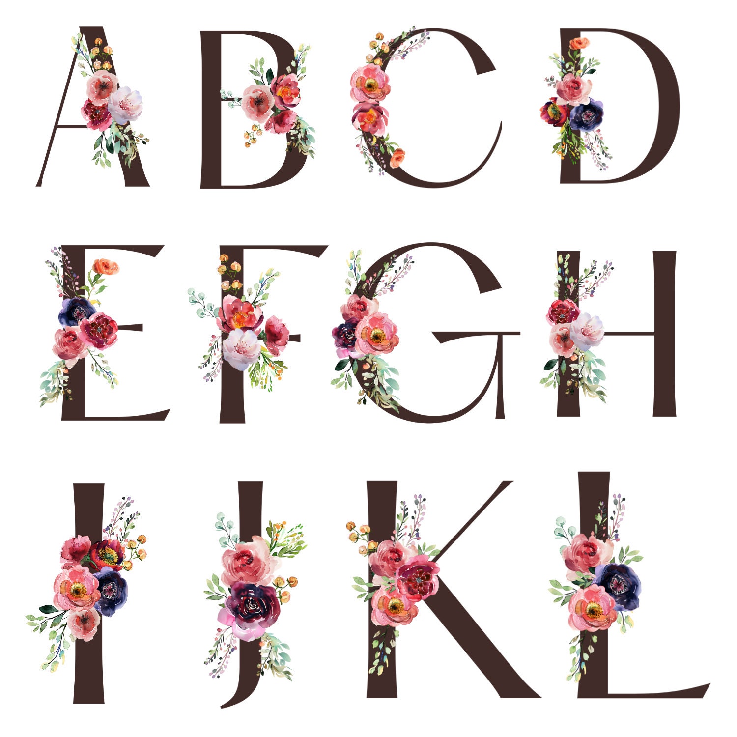 Floral Alphabet Clipart Watercolor Transparent PNG Spring Flower ...