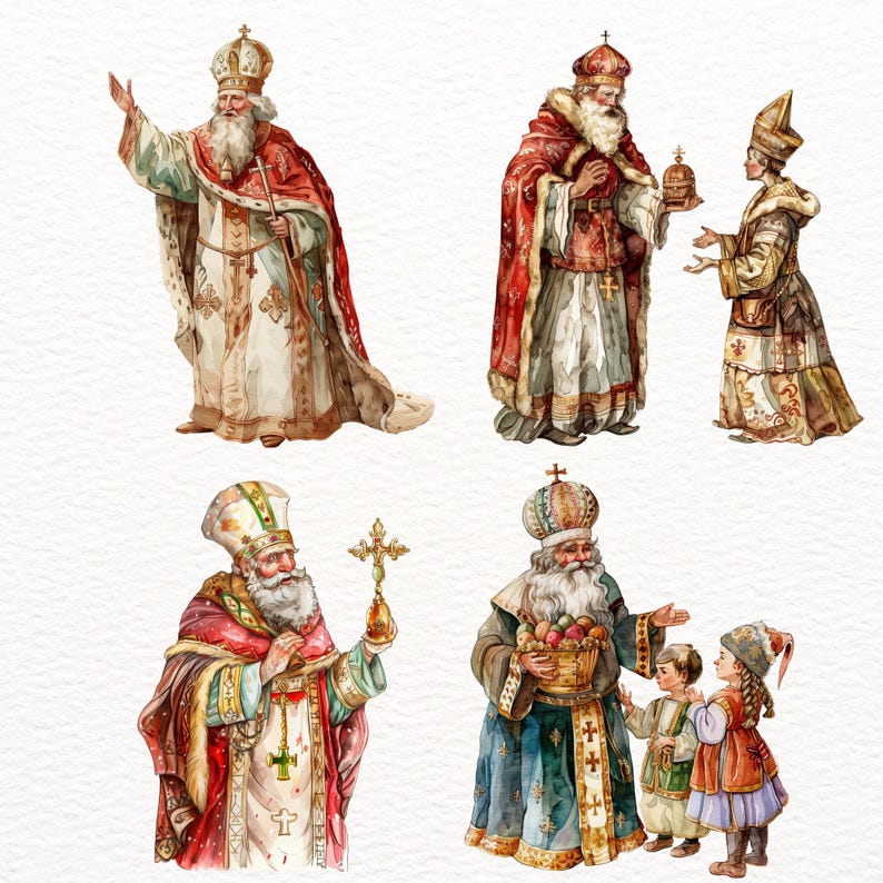 Saint Nicholas Clipart Transparent Watercolor PNG Retro Saint Catholic ...