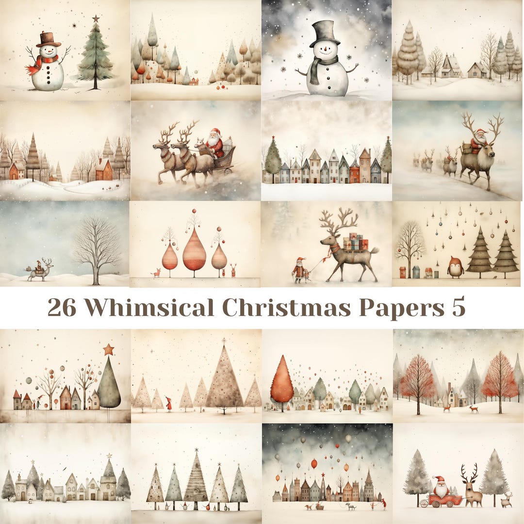 20 Whimsical Christmas Printable Art Pages| Digital Download JPG Paper ...