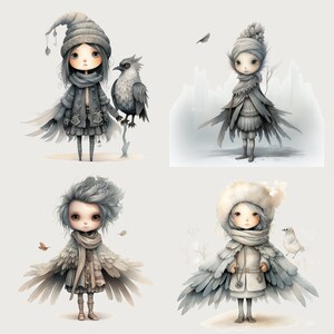 Whimsical Bird Girl Clipart, Adorable Girl Image, Watercolor Girl in ...
