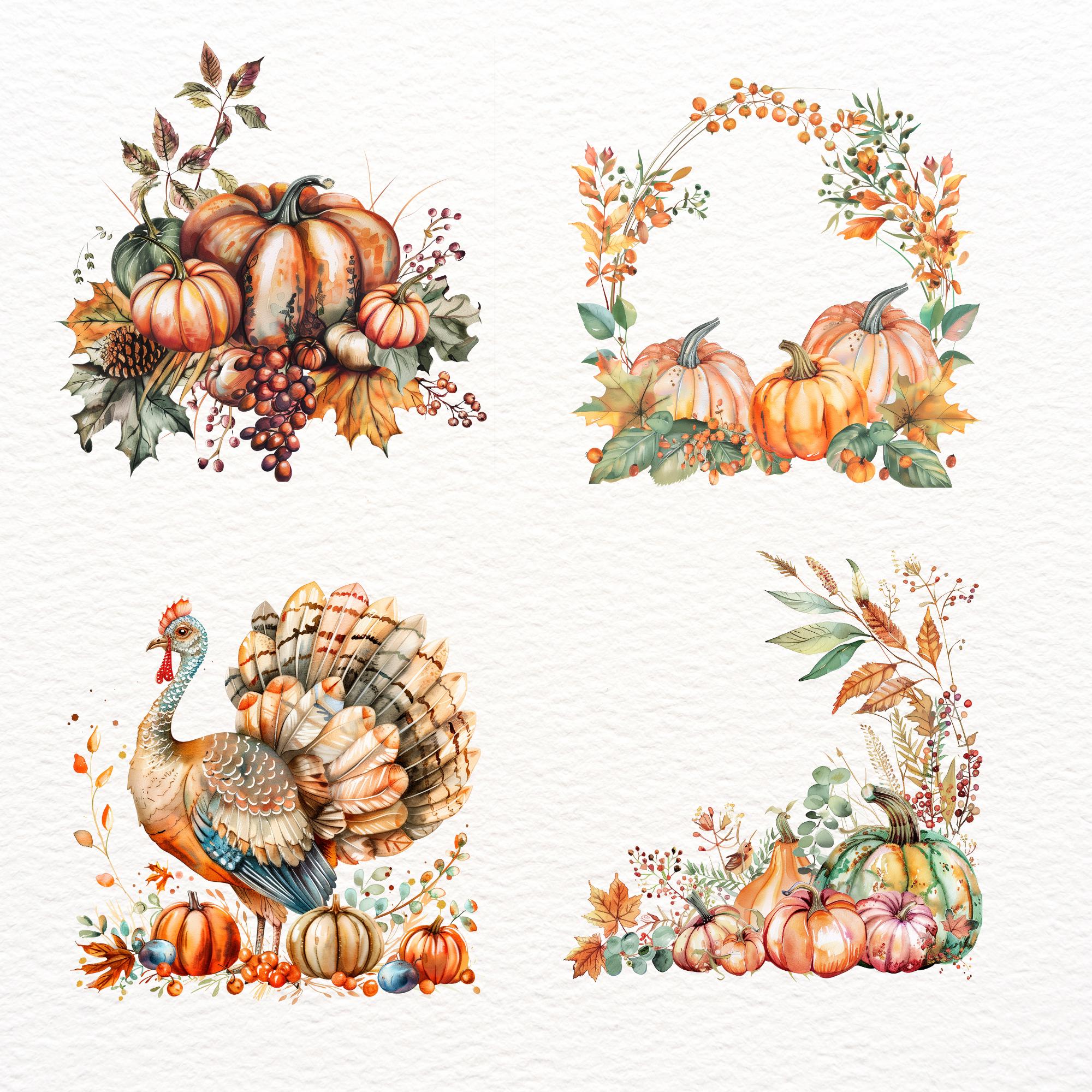 Thanksgiving Clipart, Watercolor Thanksgiving Turkey PNG, Fall Graphic ...