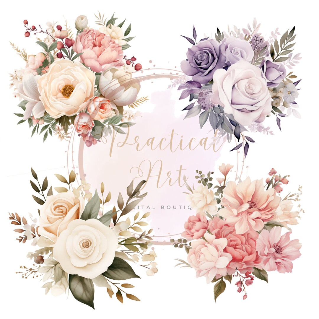 37 Watercolor Wedding Flower Clipart: Delicate Bridal Roses ...