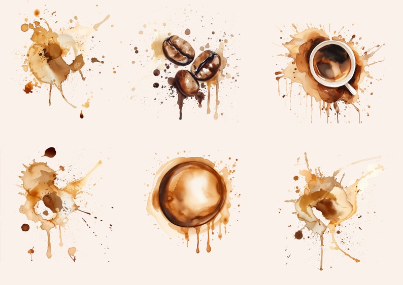 20 Coffee Stain Clipart Watercolor Rustic Vintage Cafe Drip Image ...