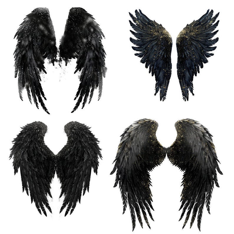 Dark Angel Wings Clipart Transparent Watercolor PNG Black Feather ...