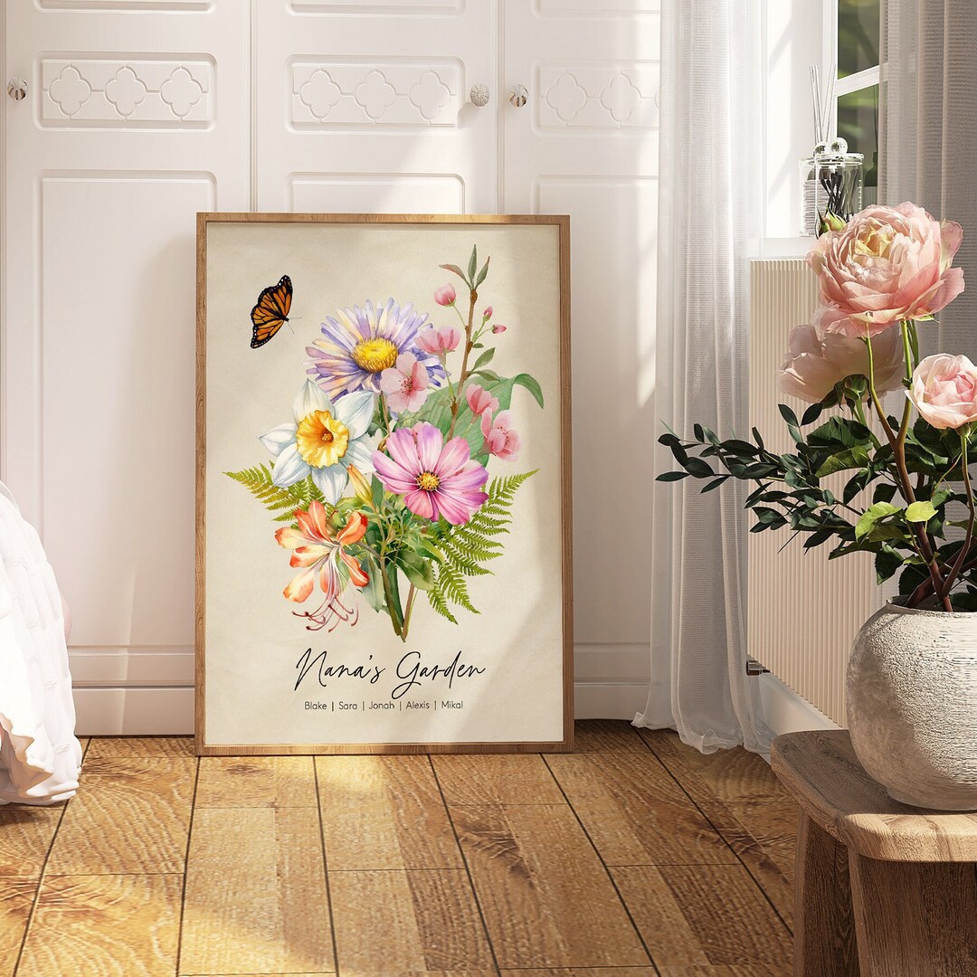 Custom Birth Month Flower Print for Grandma, Family Birth Flower Gift ...