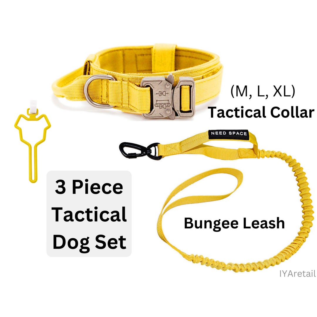 Yellow Tactical Dog Collar Bundle: Designed for High-energy M to XL ...