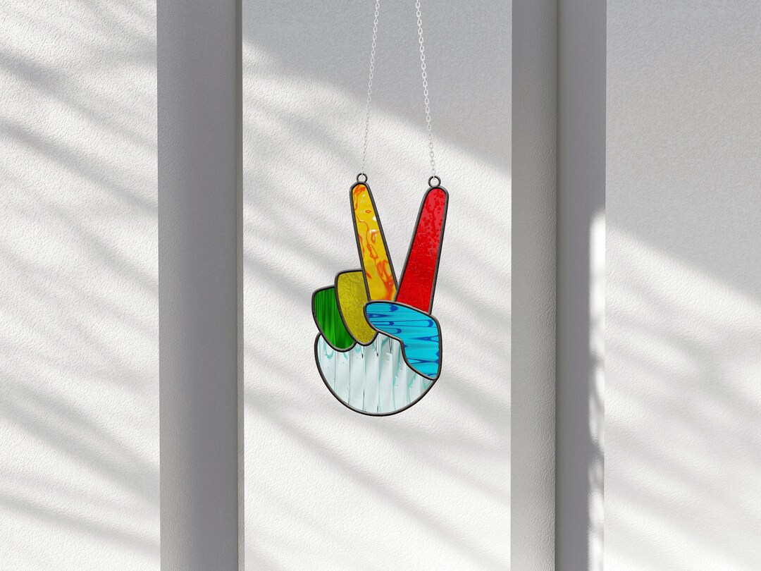 V-sign Stained Glass Pattern, Victory Sign, DIY Stained Glass, Digital ...