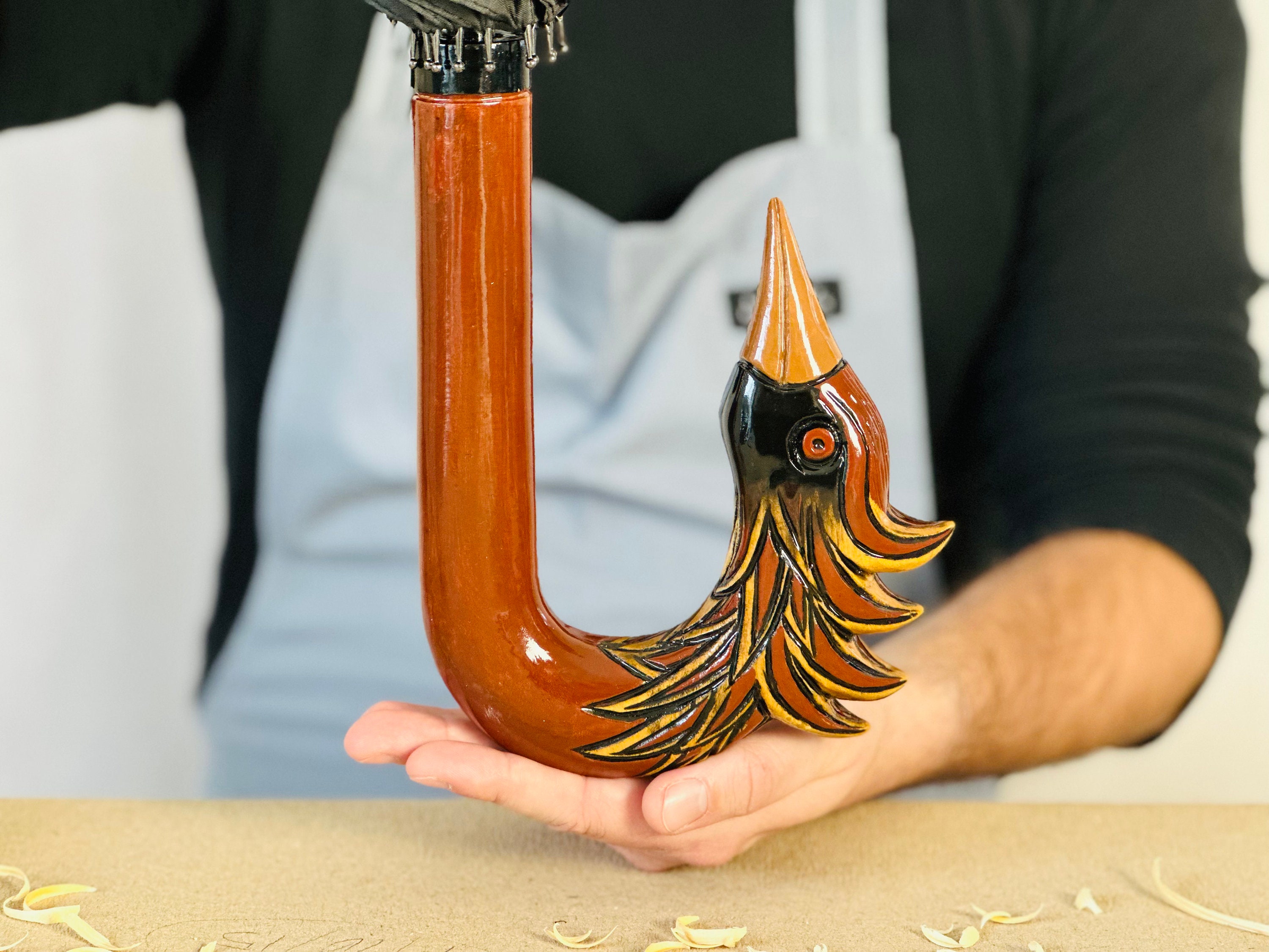 Hand Carved Wood Crane Umbrella: Animal Parasol With Wooden Handle - Etsy
