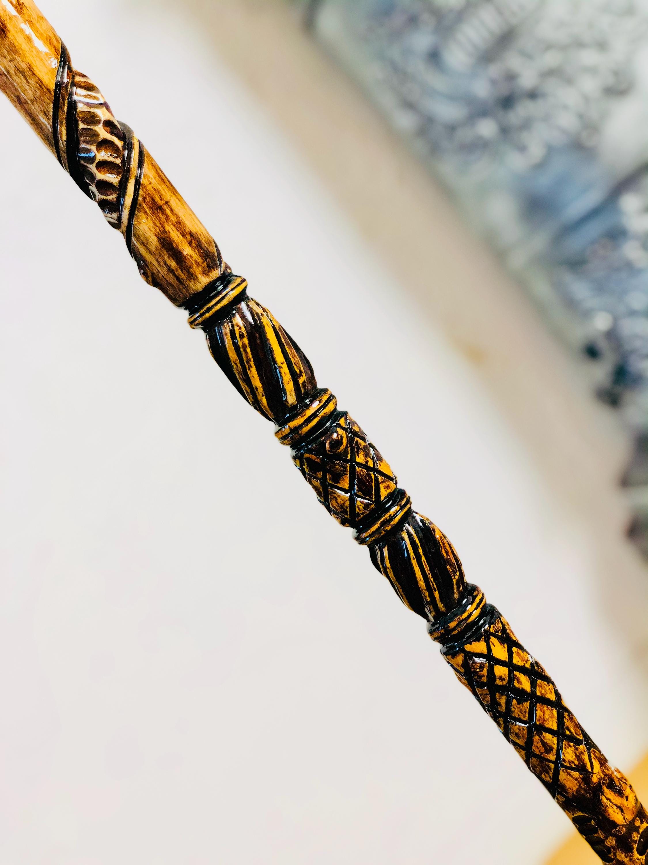 Hand Carved Owl Wizard Staff – Wooden Walking Staff With Small Ball Top ...
