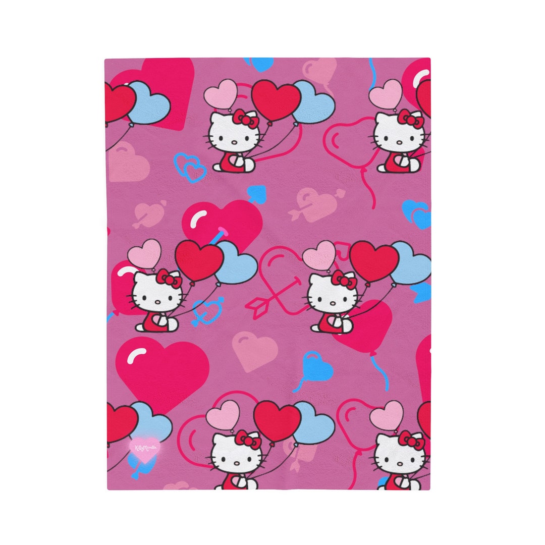 Hello Kitty, Heart Balloons Background, Light Pink Velveteen Plush ...