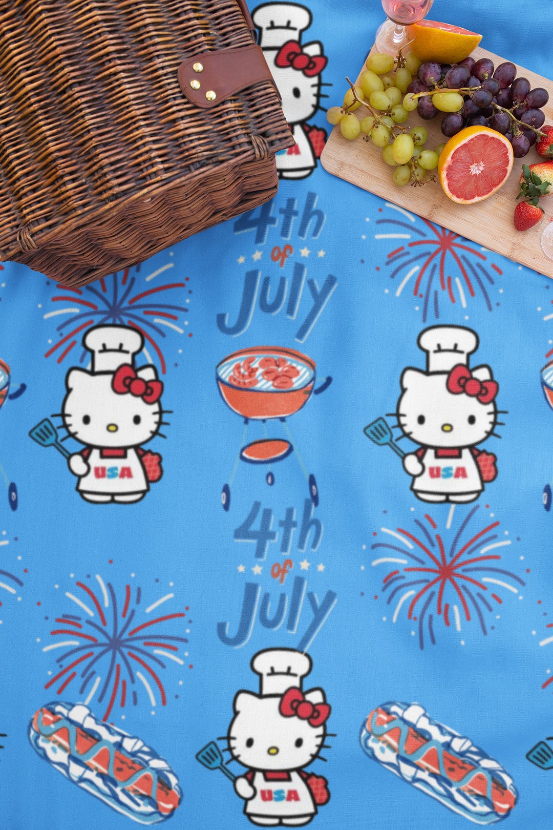 Hello Kitty Barbecue Pattern, Red,white,blue Hot Dogs, Grill, and ...