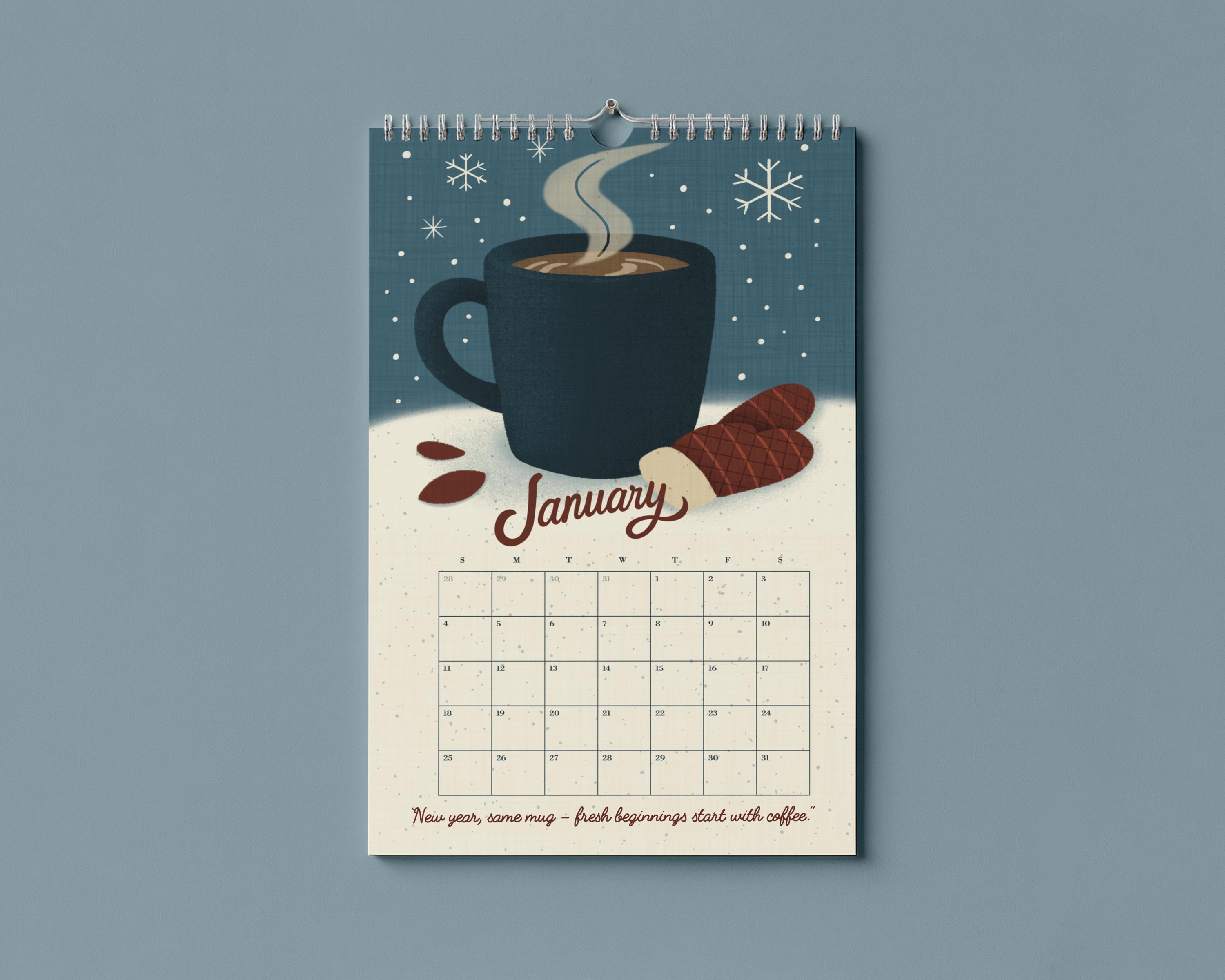 2026 Coffee Wall Calendar – Hand-drawn Mugs, Cozy Kitchen Decor - Etsy