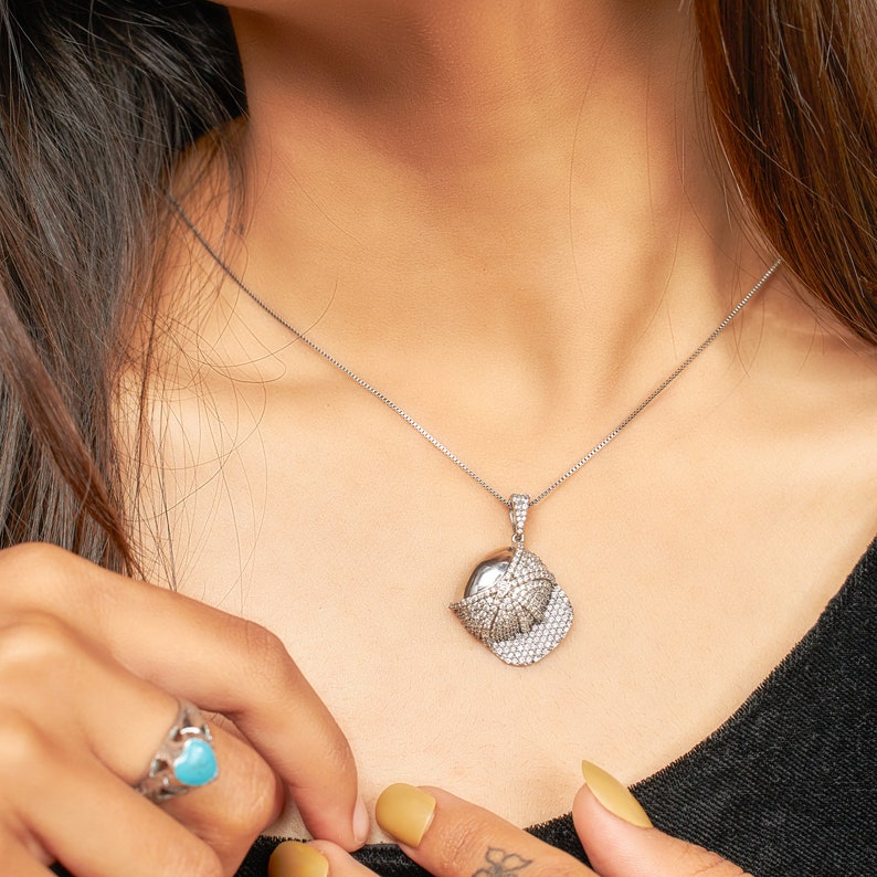 Iced Out Baseball Cap Pendant Necklace Hip Hop Jewelry Biker Rapper ...