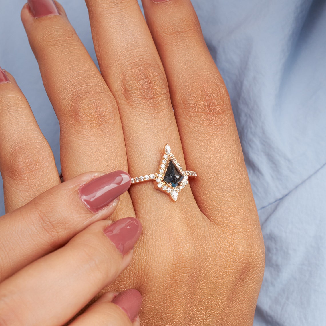 Kite Cut Ring, Black Rustic Diamond Ring, Kite Cut Salt and Pepper Engagement Rings, Eternal ...