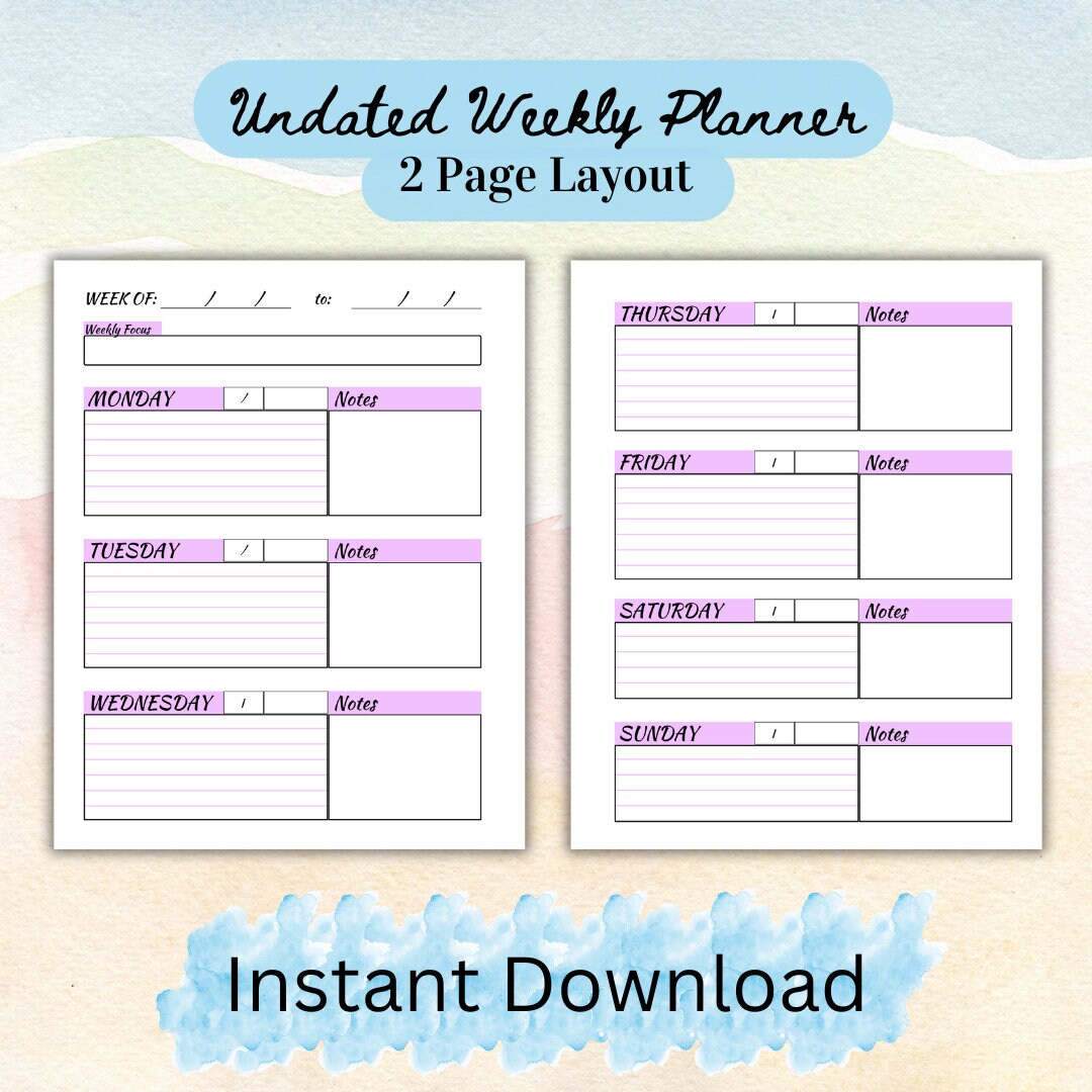 Weekly Planner Printable Portrait, Minimalist Schedule, Week at a ...