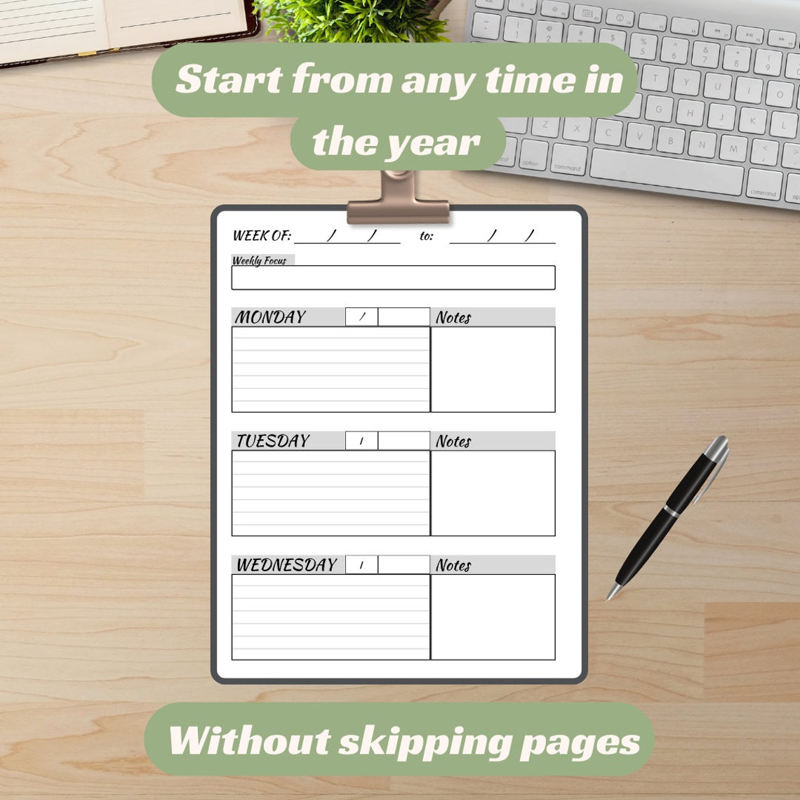 Weekly Planner Printable Portrait, Minimalist Schedule, Week at a ...