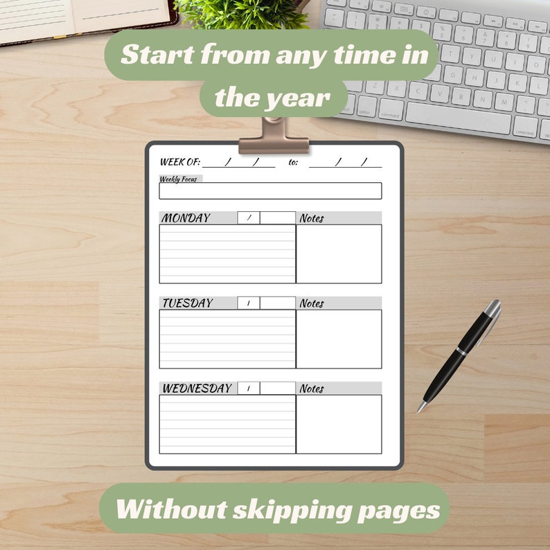 Weekly Planner Printable Portrait, Minimalist Schedule, Week at a ...