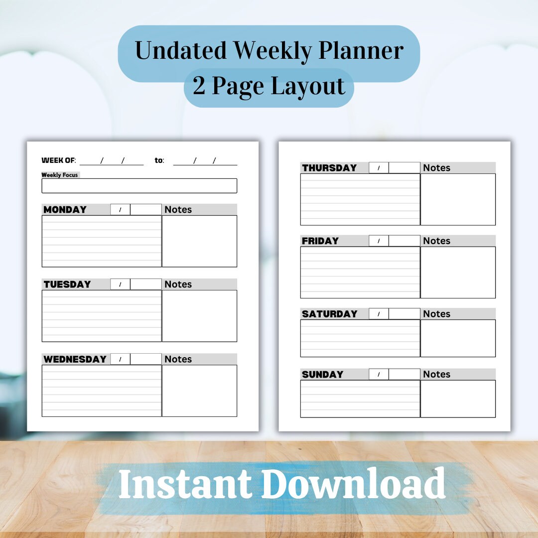 Weekly Planner Printable Portrait, Minimalist Schedule, Week at a ...