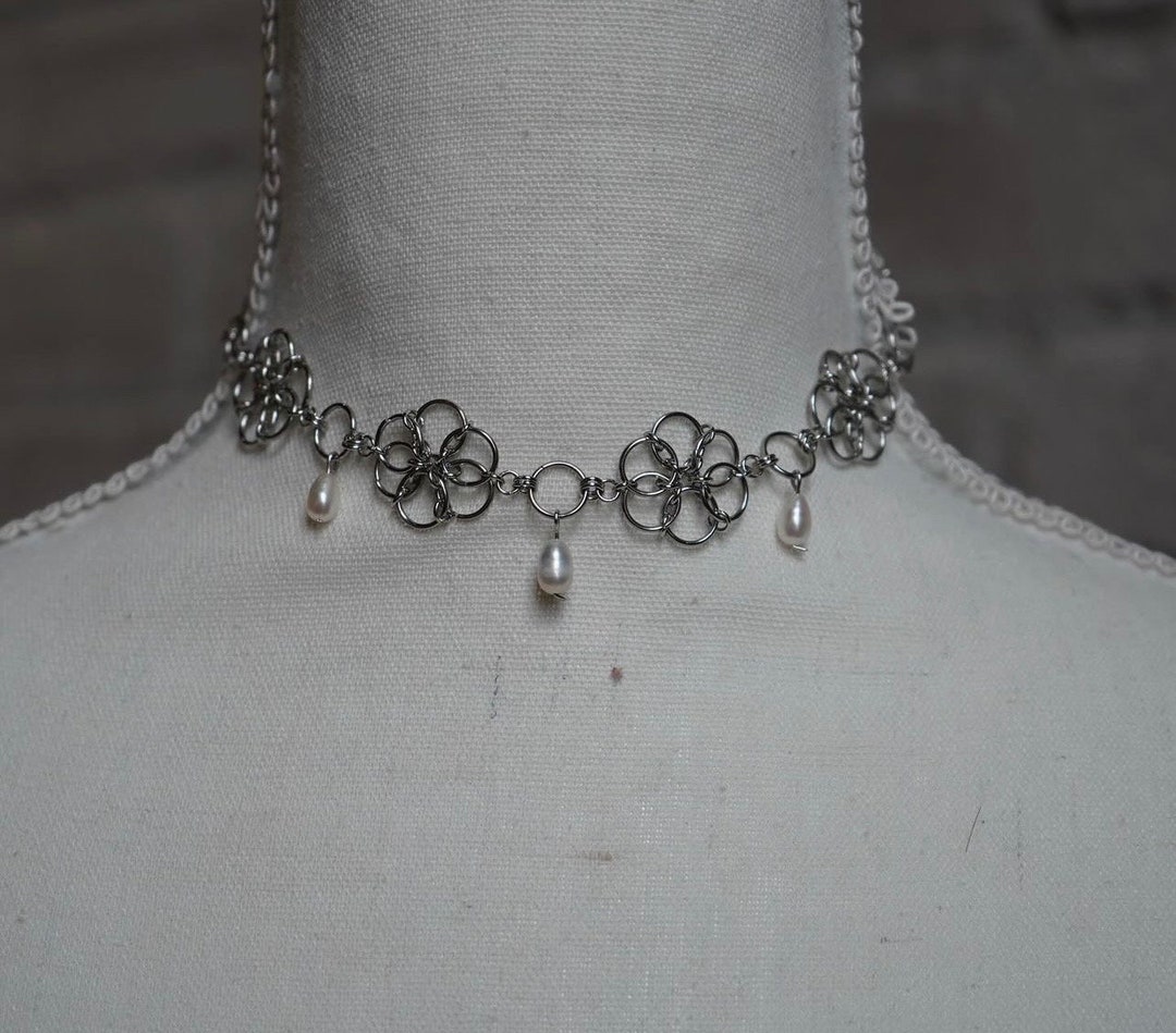 Silver Chainmail Grunge Choker With Pearls - Etsy