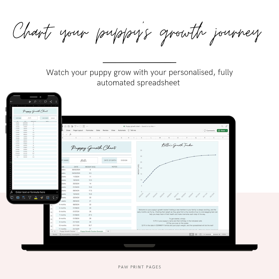 Puppy Growth Chart Excel Spreadsheet Puppy Weight Chart With Graph ...