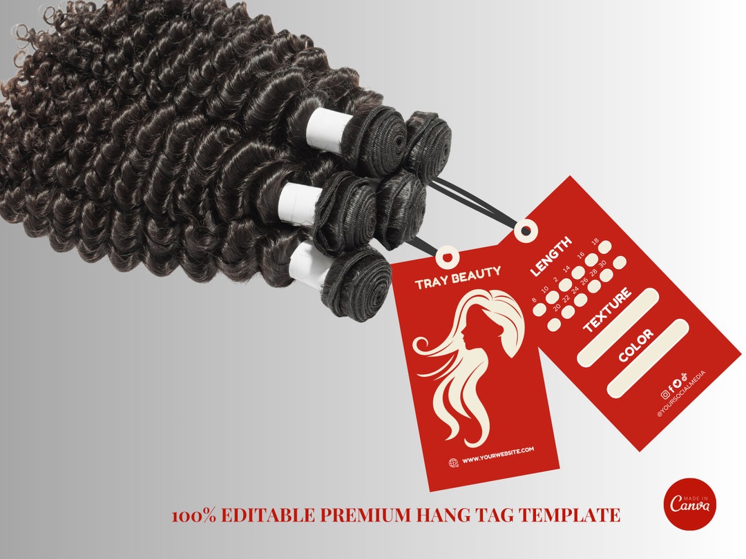 Red Hair Bundle Tags Template, Luxury Hair Tags, Hair Hang Tags, Hair ...