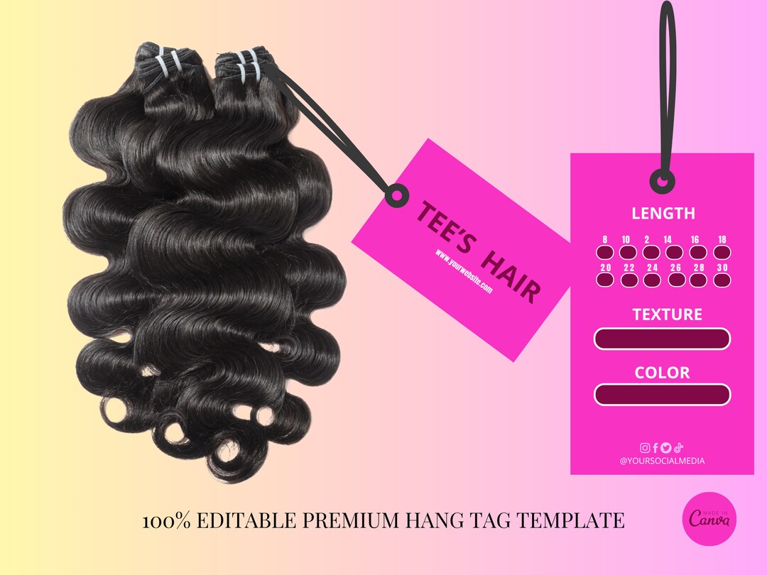 Pink Hair Bundle Tags Template, Luxury Hair Tags, Hair Hang Tags, Hair ...