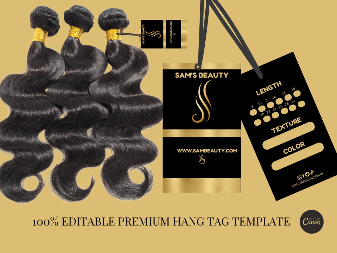 Gold Hair Bundle Tags Template, Luxury Hair Tags, Hair Business ...
