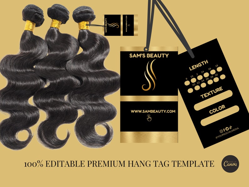 Gold Hair Bundle Tags Template, Luxury Hair Tags, Hair Business ...