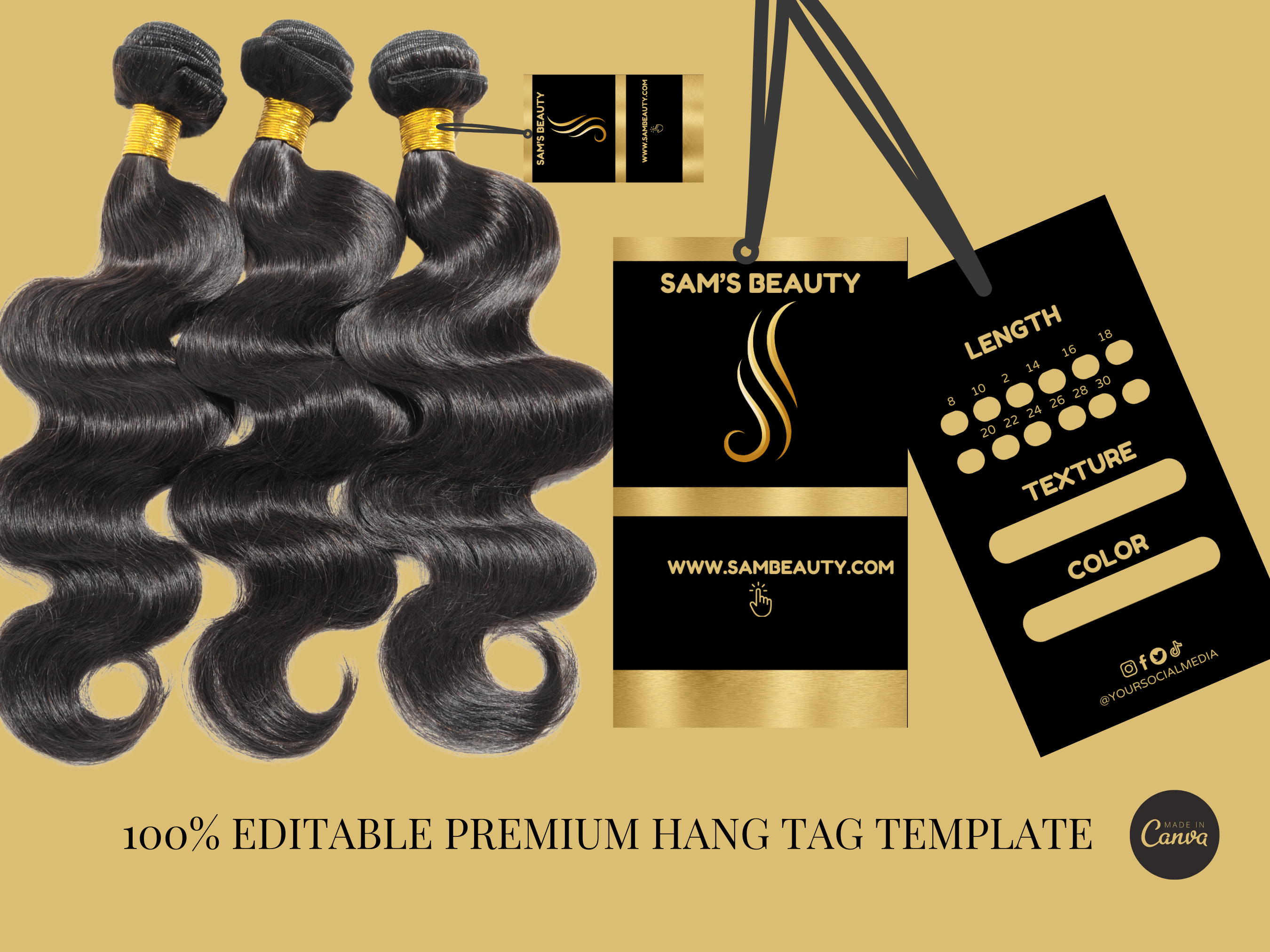 Gold Hair Bundle Tags Template, Luxury Hair Tags, Hair Business ...