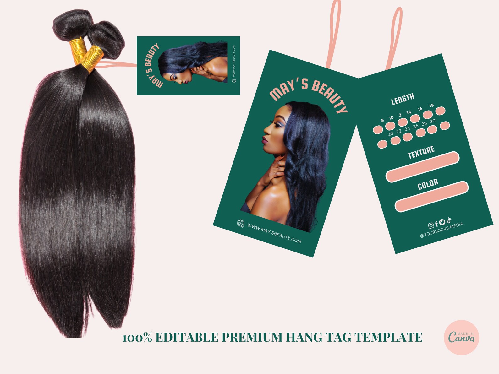 Green Hair Bundle Tags Template, Luxury Hair Tags, Hair Hang Tags, Hair ...