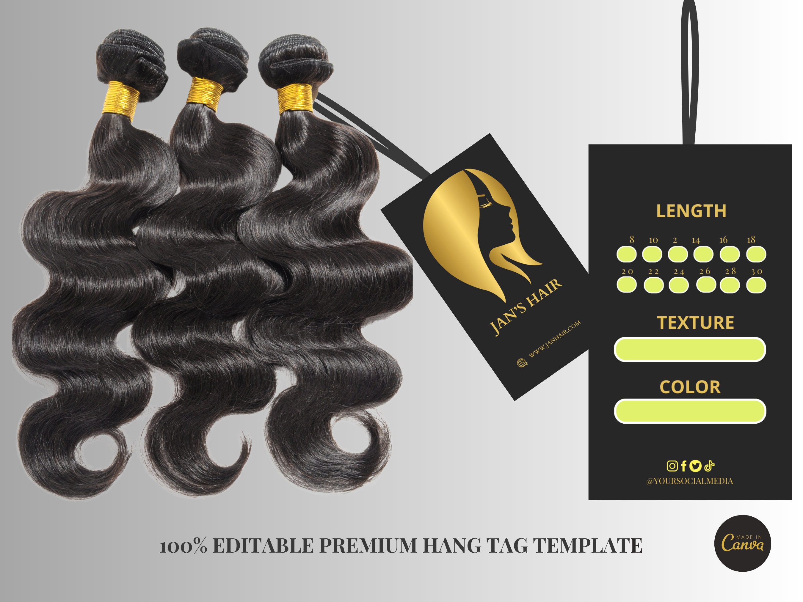 Hair Bundle Tags Template, Luxury Hair Tags, Hair Hang Tags, Hair ...