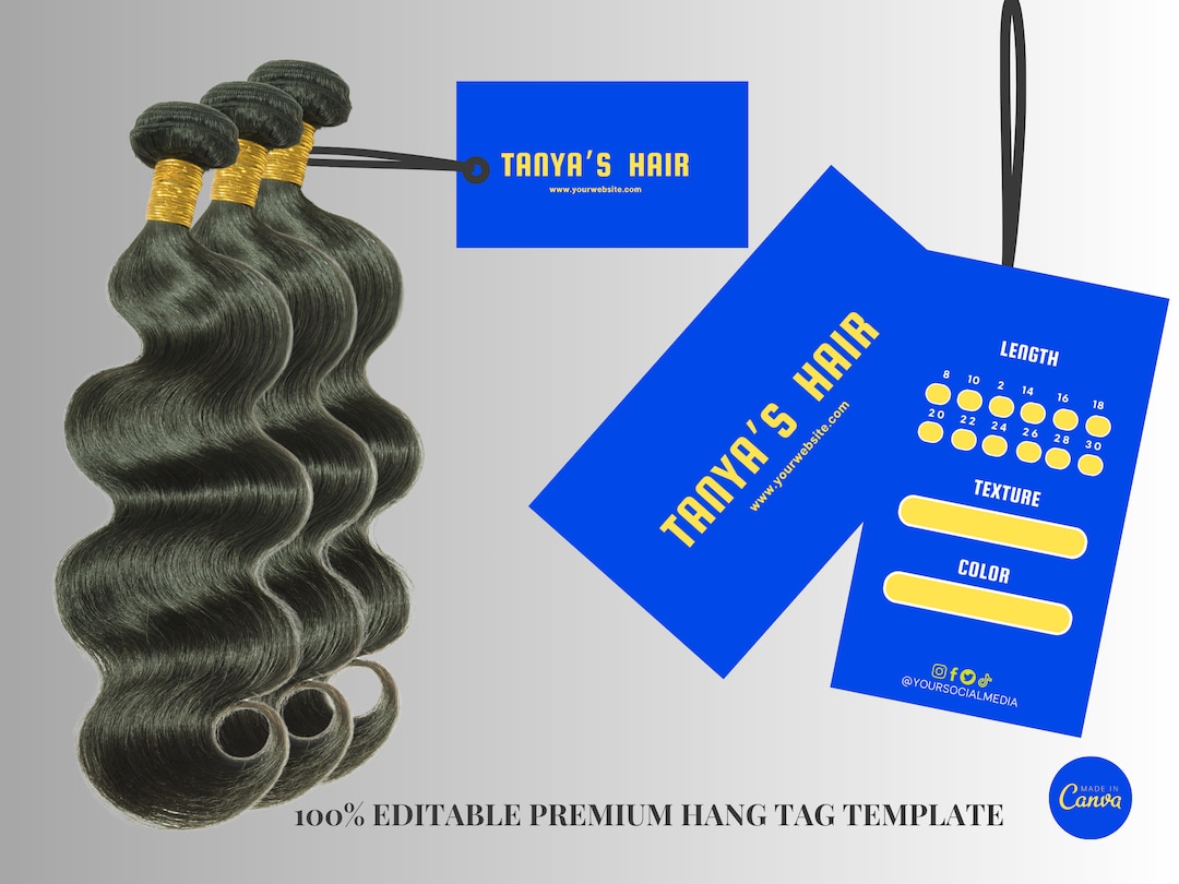 Blue Hair Bundle Tags Template, Luxury Hair Tags, Hair Hang Tags, Hair ...