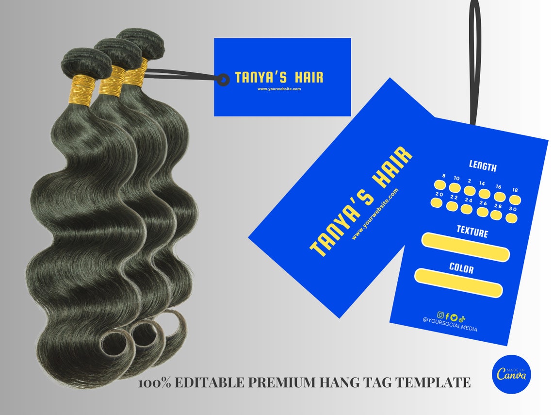 Blue Hair Bundle Tags Template, Luxury Hair Tags, Hair Hang Tags, Hair ...