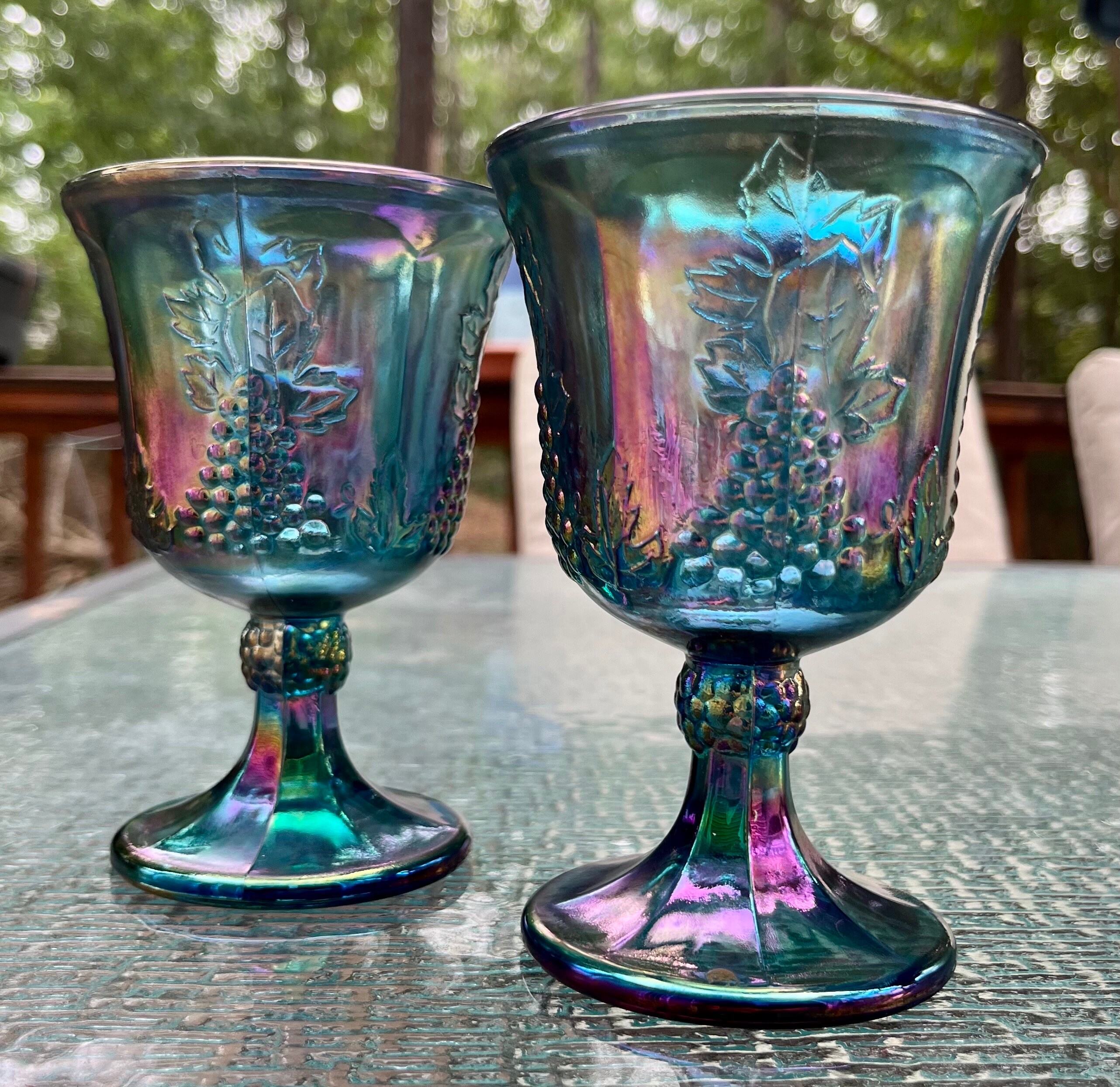 Pair of Iridescent Carnival Glass Goblet With Grape Pattern - Etsy