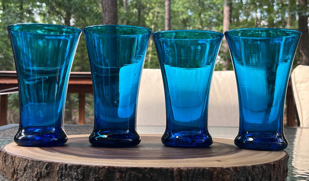 Set of 4 Hand Blown Turquoise Color Glasses 5" Tall - Etsy