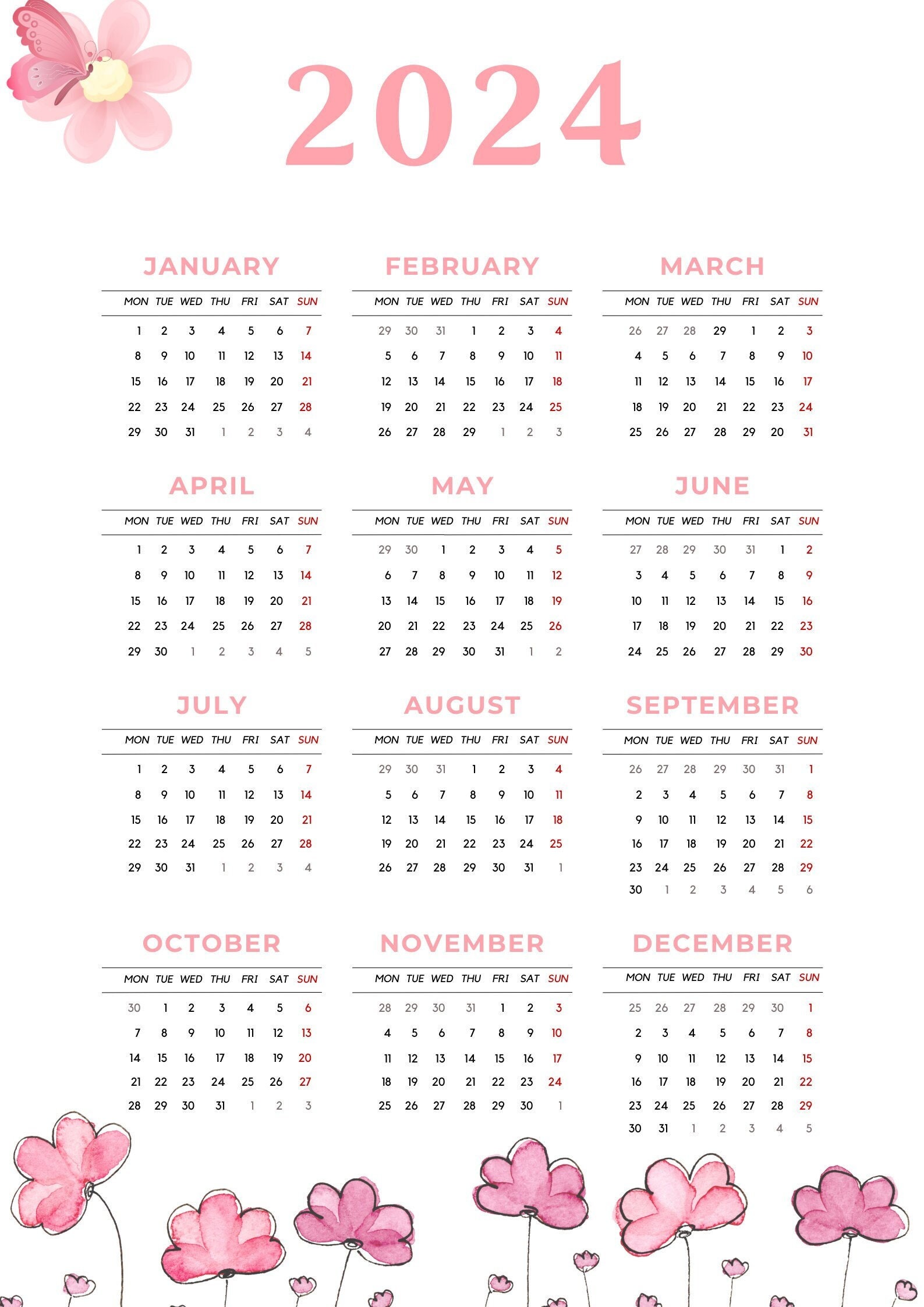 2024 Digital Calendar, Printable Calendars, 2024 Calendar, 2024, New ...