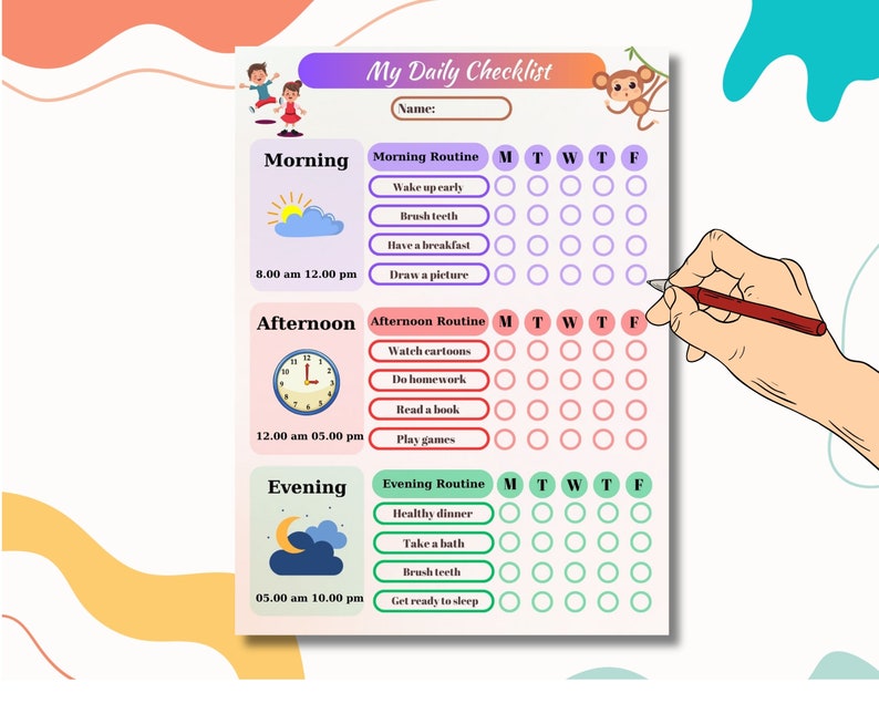 My Daily Checklist Kids Daily School Checklist Schedule Printable ...