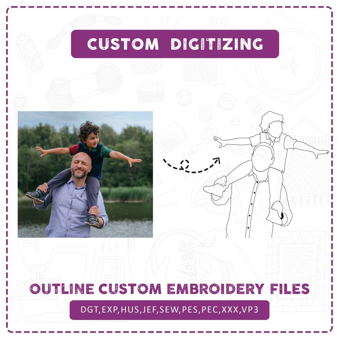 Photo to Embroidery Design: Custom Outline Portrait Digitizing - Logo ...