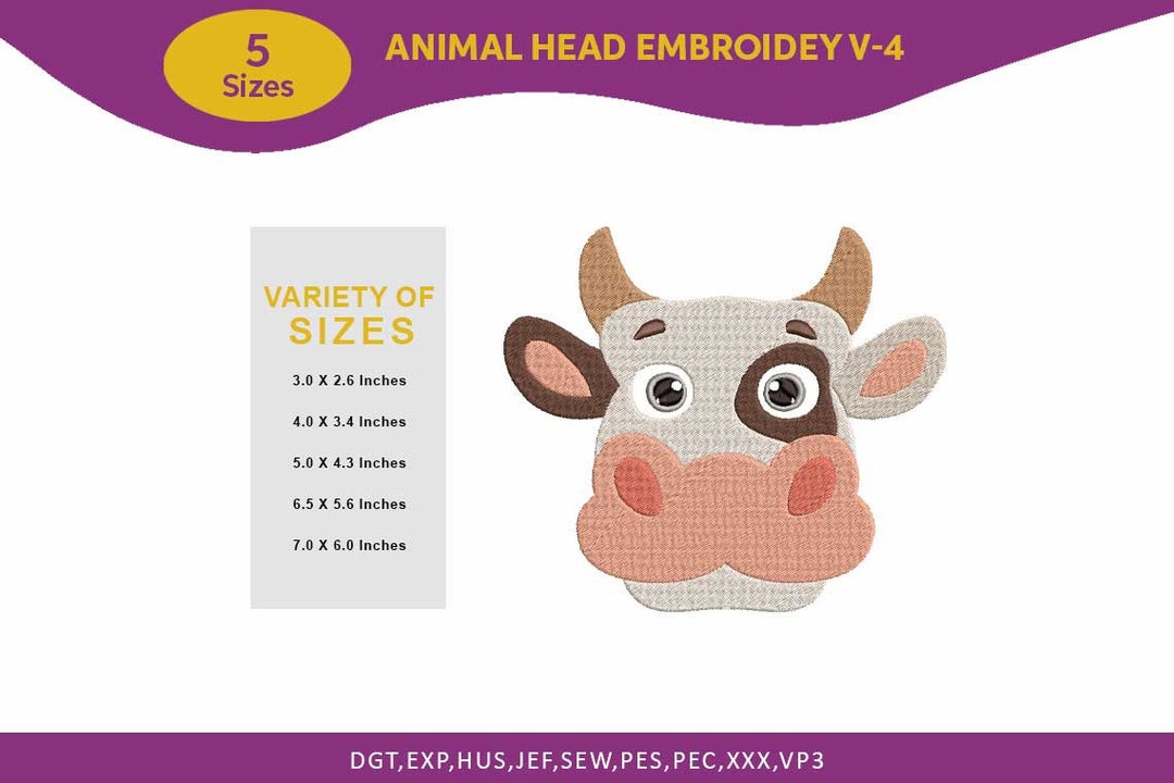Cute Cow Face Machine Embroidery Design, Animal Embroidery Design File ...