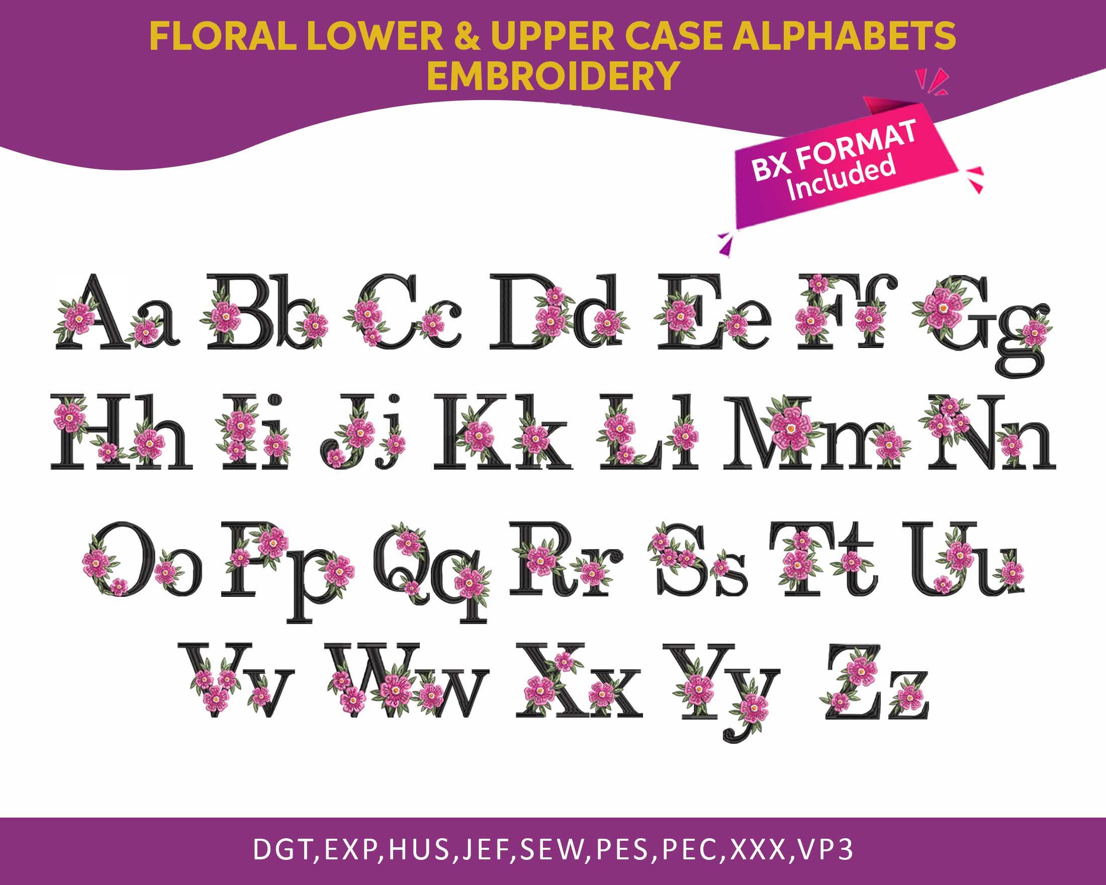 Daisy Flower Embroidery Font: Upper & Lowercase Alphabet, 6 Sizes ...