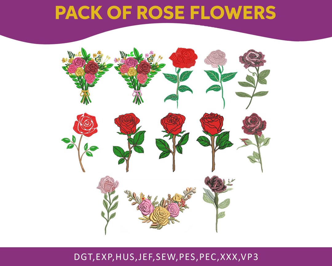 Red Rose Embroidery Design Bundle: Mini Flower Machine Embroidery ...
