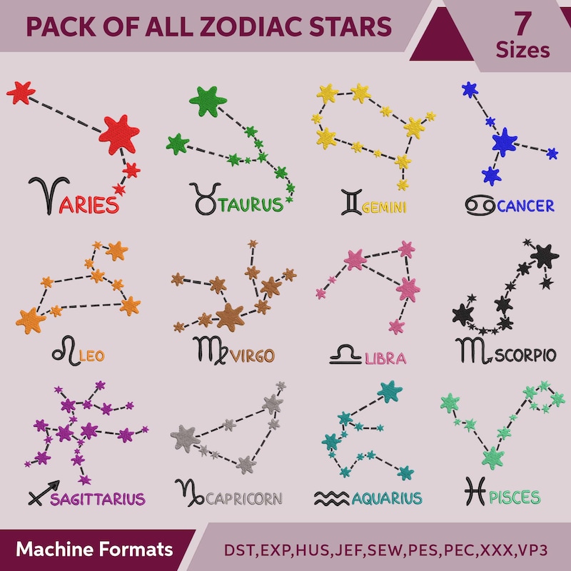 Embroidery Patterns for Zodiac Signs - Etsy