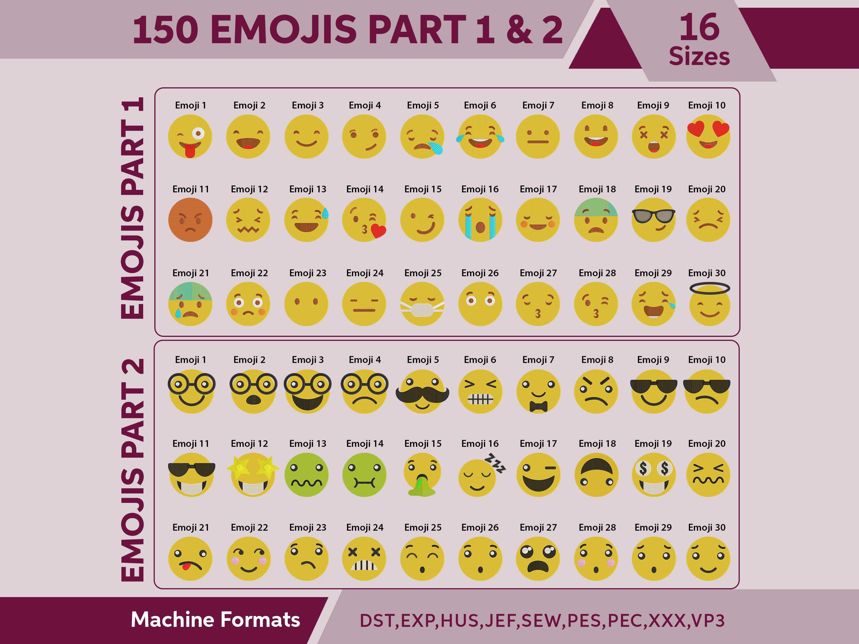 Emoji Embroidery Designs Bundle: 150 Emoticon Applique – Digital ...