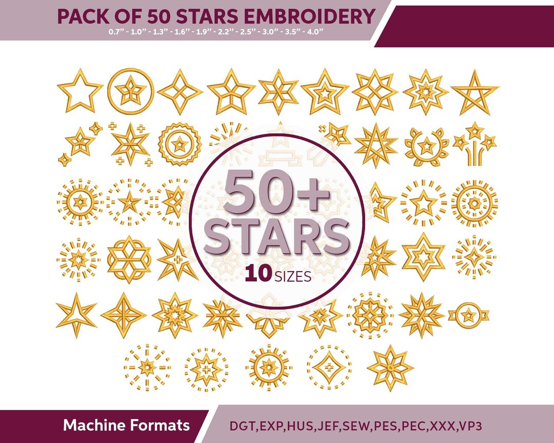 Geometric Mini Star Embroidery Designs: 10 Sizes 0.7–4" – Modern ...