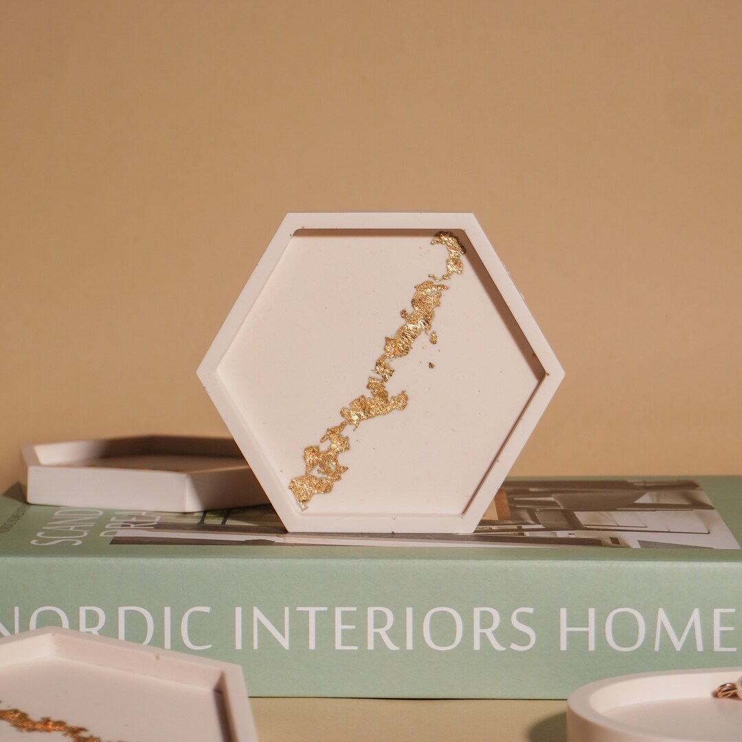 Kintsugi Hexagon Coaster Jesmonite Hexagon Decor Tray Jewelry Dish - Etsy