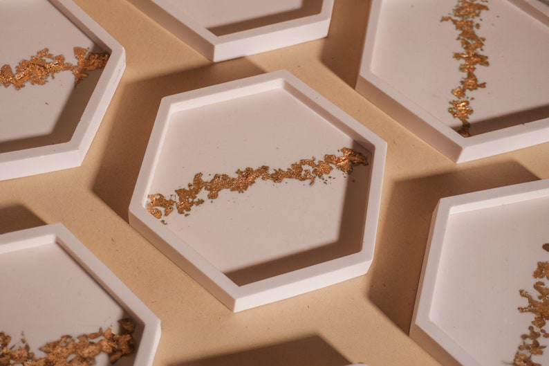 Kintsugi Hexagon Coaster Jesmonite Hexagon Decor Tray Jewelry Dish - Etsy