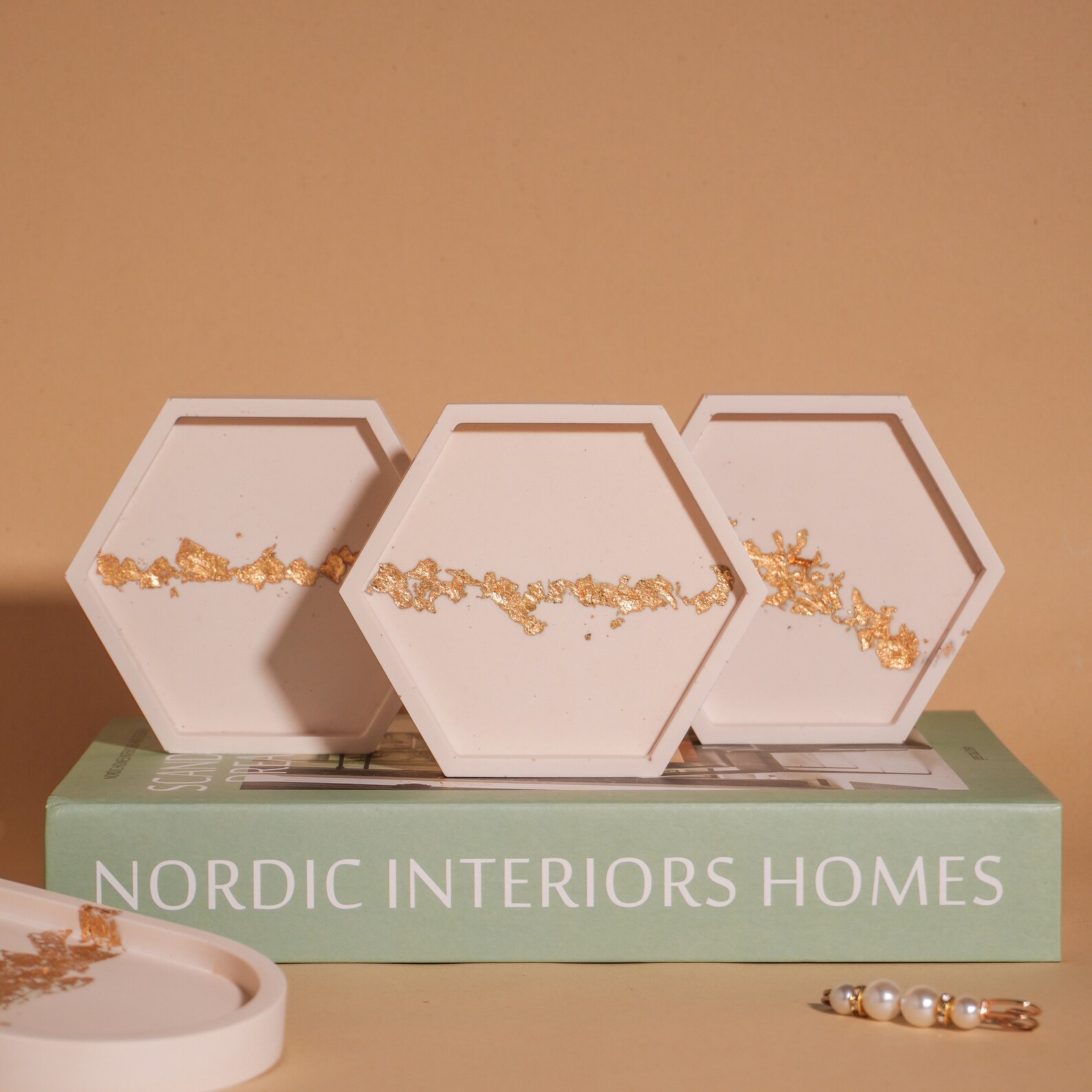 Kintsugi Hexagon Coaster Jesmonite Hexagon Decor Tray Jewelry Dish - Etsy